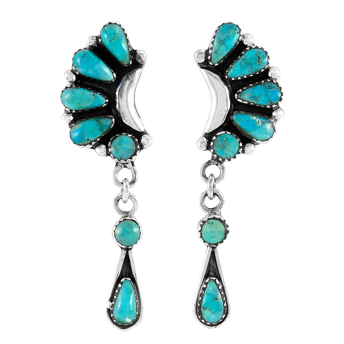 Turquoise Earrings 925 Sterling Silver & Genuine Turquoise (Turquoise)