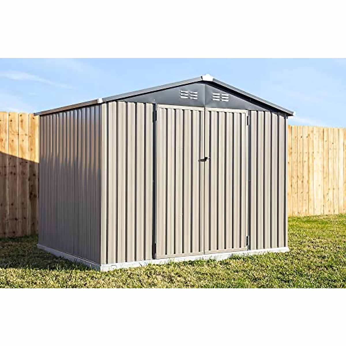 Cover-It 8x6 Metal Outdoor Galvanized Steel Storage Shed with Swinging Double Lockable Doors for Backyard or Patio Storage of Bikes, Grills, Supplies, Tools, Toys, for Lawn, Garden, and Camping, Tan