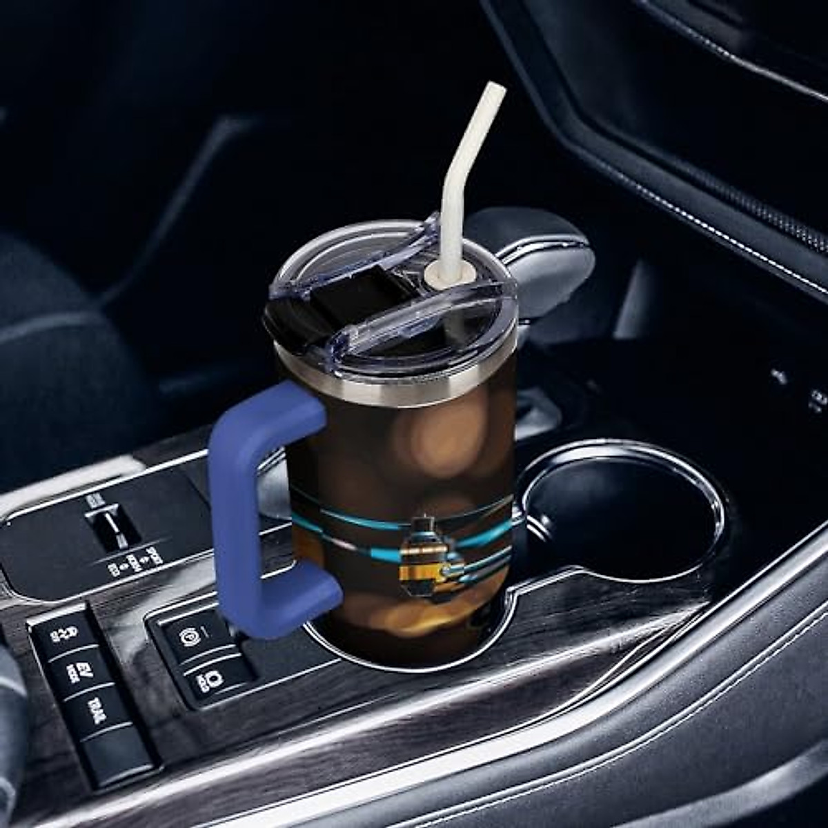 LLUTSNTH 40 Oz Vacuum Tumbler with Deep Blue Handle Leakproof Insulated Tumbler Drone Stainless Steel Travel Mug with Lid And Straw Coffee Cup Cute Water Bottles Cup Holder Friendly