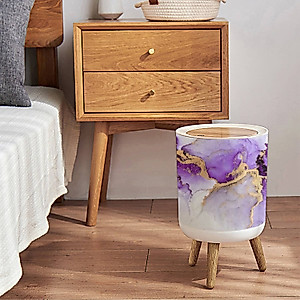Small Trash Can with Lid Purple gold abstract of marble liquid ink art painting on paper Image Round Recycle Bin Press Top Dog Proof Wastebasket for Kitchen Bathroom Bedroom Office 7L/1.8 Gallon