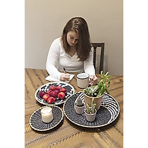 Outer Woods Boho Wall Decor Wicker Baskets | Decorative African Woven Rattan Seagrass Hanging Basket for Home | Small and Large Boho Home Round Flat Art Plates Set of 3 | Unique Handmade Boho Basket