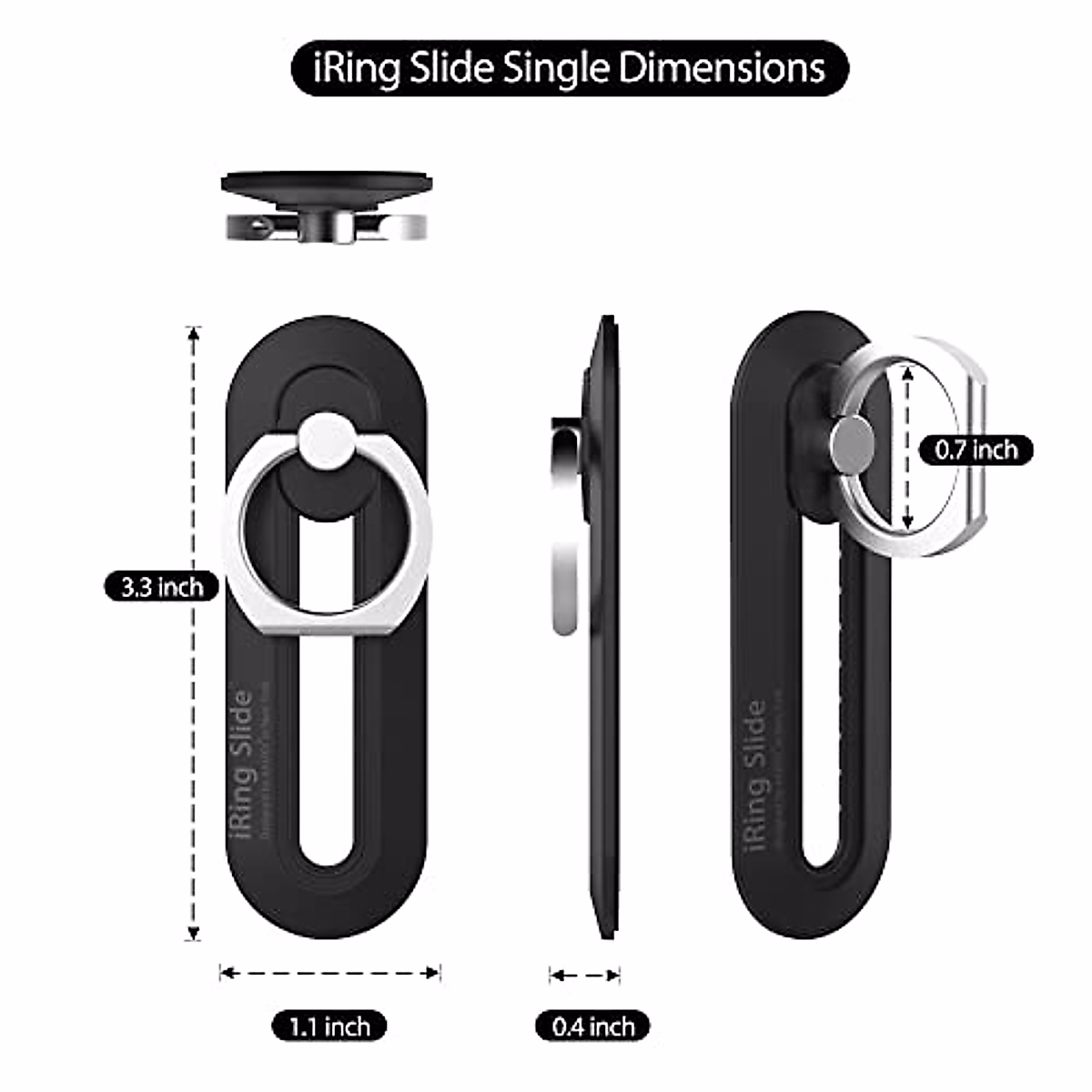 iRing Slide, Made in Korea, Wireless Charging Compatible. Simply Slide The Ring Down to Charge. Includes Hook Mount for Car Cradle or Wall. AAUXX Original Ring Grip Finger Holder Stand (Black)
