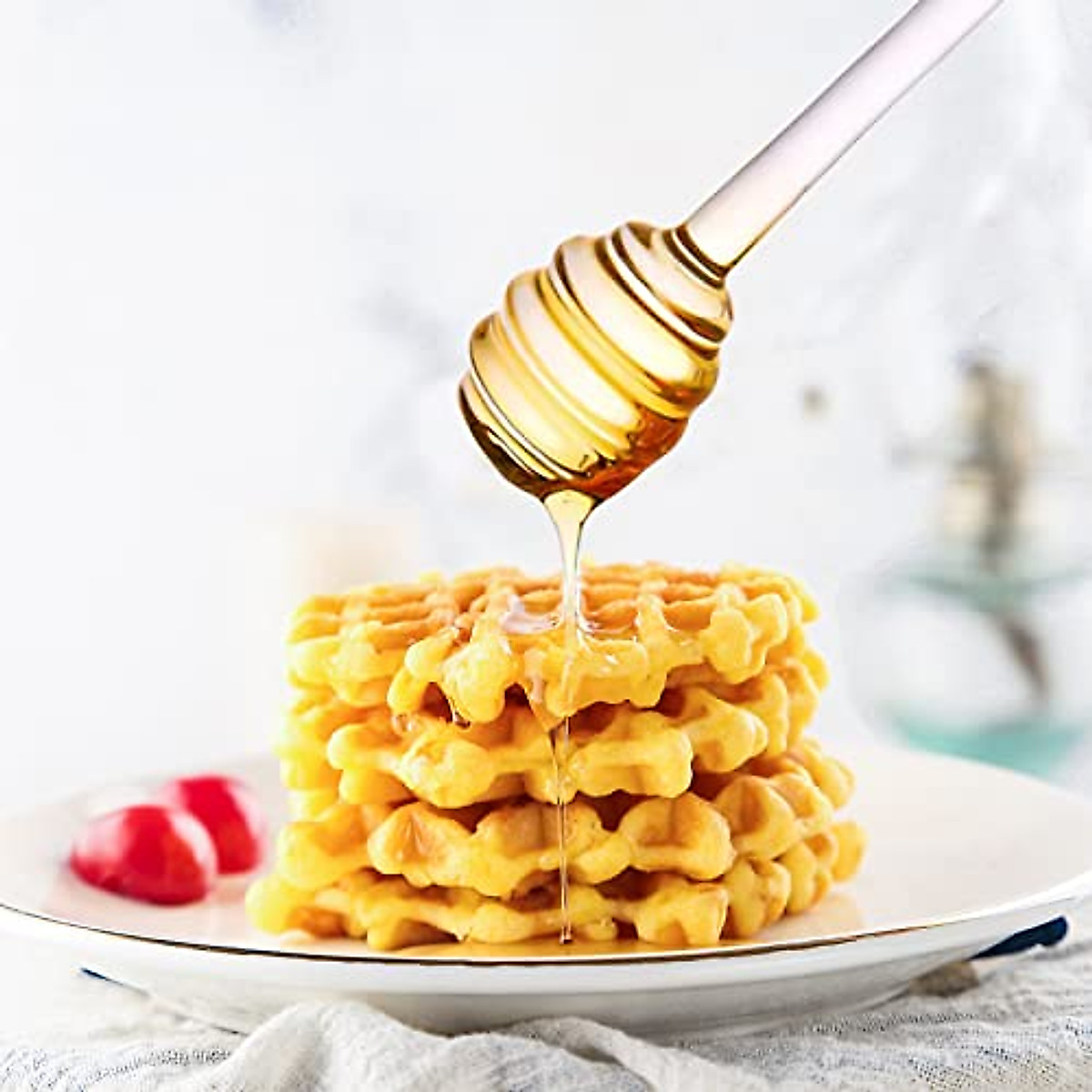 HAIJSEVR Beehive Honey Jar, Glass Honey Pot with Dipper and Lid Cover, Large Container for Bee Pie Jam Jelly Home Kitchen, Clear 10.5 Ounce(300ml)