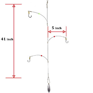 Fishing Hook Rigs with Sinker 49 Strands Steel Leaders-Saltwater Surf Fishing Tackle Kit Heavy Duty Hooks,7 * 7 Strands Steel Wire with Nylon-Coating (8#, 3 Hooks Rig with Sinker)