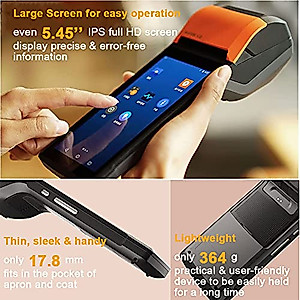 IWIRA Sunmi V2 POS Terminal with Receipt Printer, Speaker, Camera and Barcode Scanner All in One Handheld PDA Printer, Android 7.1 System, Support 4G, WiFi and Bluetooth, Orange, Black