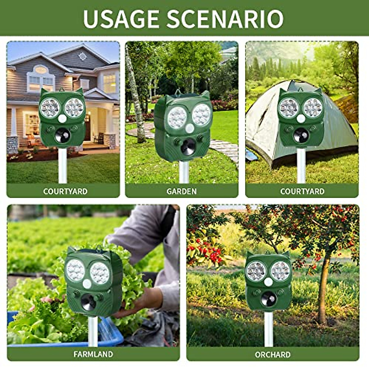 Kittmip 2 Pieces Ultrasonic Animal Repeller Solar Powered Animal Repellent Animal Deterrent Devices Waterproof with Motion Sensor Audible Alarm Flashing Light for Garden Cat Dog Mice Bird Deer