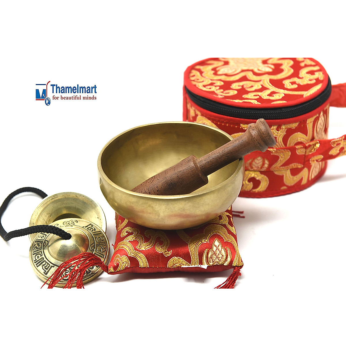 4.5" Tibetan Singing Bowl for Meditation, Sound Healing, Yoga & Sound Therapy. Made of 7 metals. Cushion Suede leather Wooden Mallet, Box & Tingsha nincluded Thamelmart … (4.5 Inch Matte)