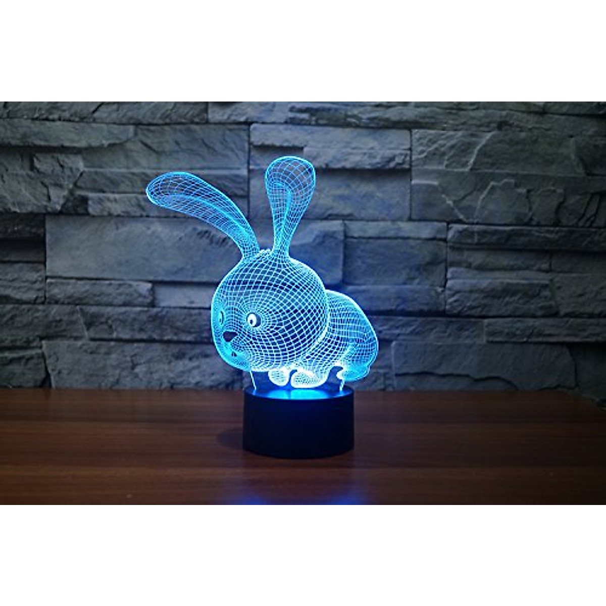 FXUSLGT Animal 3D Rabbit Night Light 16 Color Change LED Remote Control Table Desk Lamp Acrylic Flat ABS Base USB Charger Home Decoration Toy Birthday Xmas Kid Children Gift