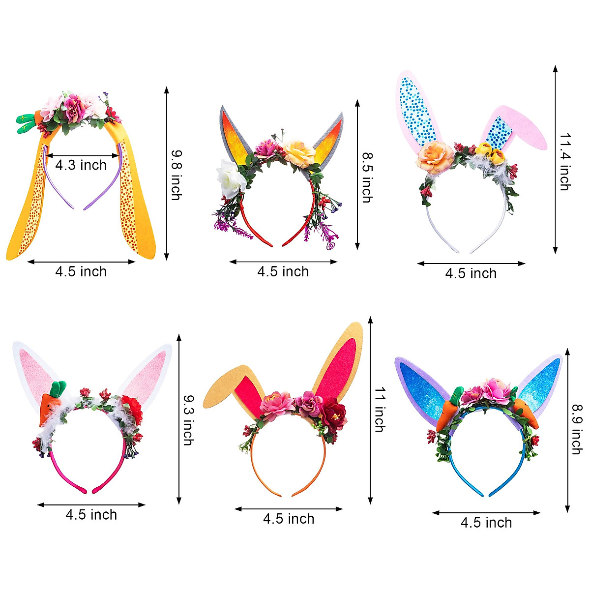 Klever Kits 6 Packs Easter Bunny Headbands Craft Kits Easter Rabbit Bunny Ears Flower Crown Headbands for Kids, Make Your Own Headband for Girls Easter Arts & Crafts Party Supplies, Easter Decorations