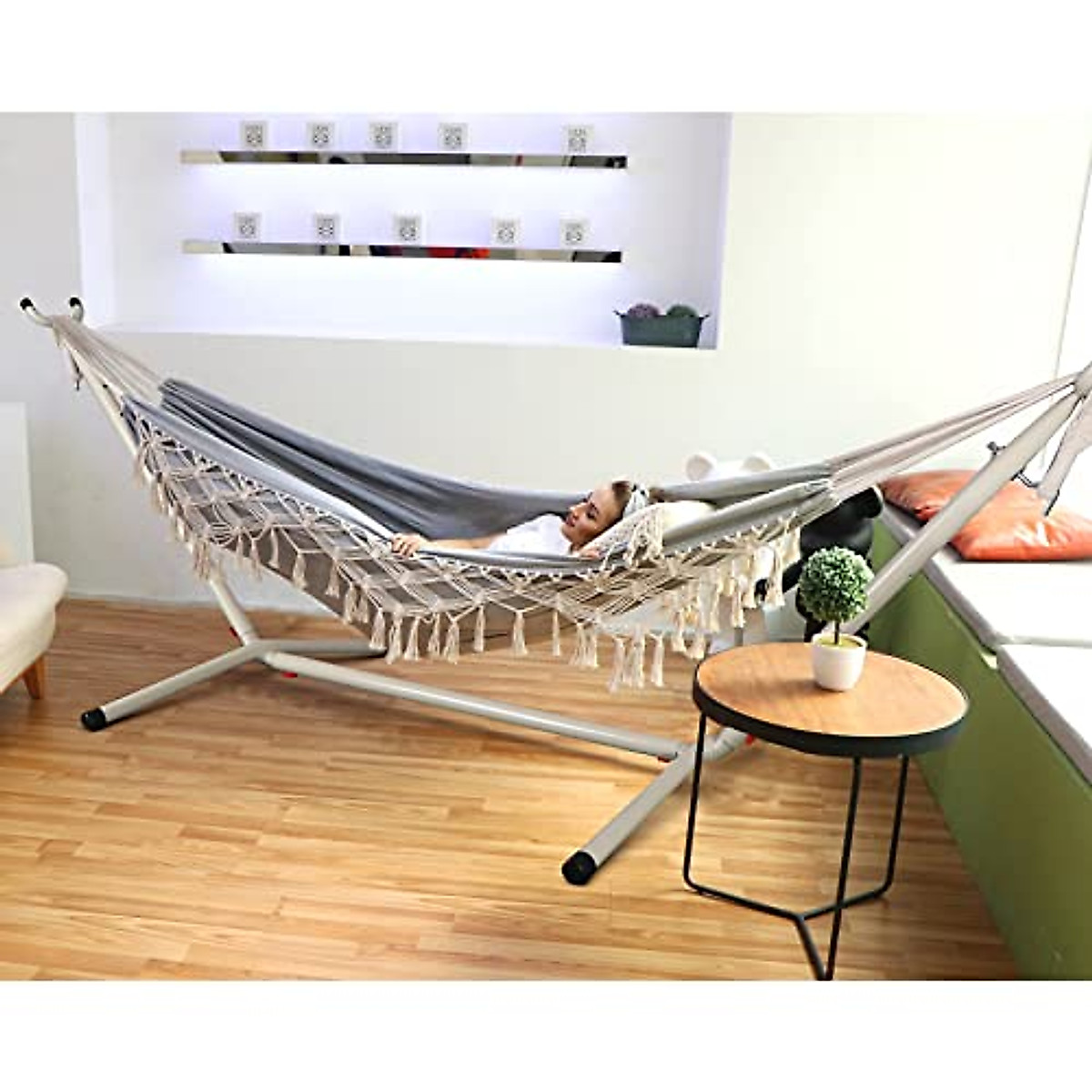 Anyoo Hammock Stand Portable Heavy Duty Steel Stand Easy to Assemble with Carrying Bag Sturdiness Hammock Frame Universal Multi-Use 550 lb Capacity for Outdoor & Indoor Garden