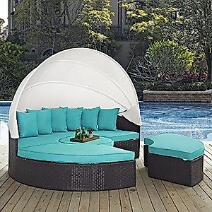 Modway Quest Wicker Rattan Outdoor Patio Canopy Sectional Daybed in Espresso Turquoise