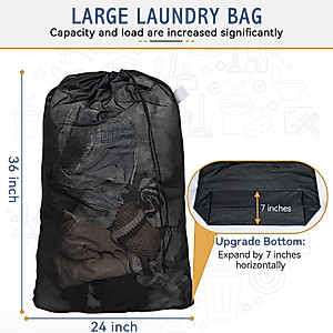 Isink Mesh Laundry Bag, 24" x 36" Large Heavy Duty Laundry Bag,Travel Laundry Bag for Dirty Clothes,Drawstring Laundry Bag for Apartments, College Dormitories,Camp (1 Pack, Black)