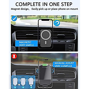 15W Magnetic Wireless Car Charger for iPhone 14/13/12/12 Pro/Pro Max/Mag-Safe Case, Qi Fast Charging Mag-Safe Car Charger Mount, Dashboard Air Vent Car Phone Holder Charger for iPhone 14/13/12 Series