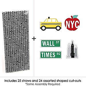 Big Dot of Happiness NYC Cityscape - Paper Straw Decor - New York City Party Striped Decorative Straws - Set of 24