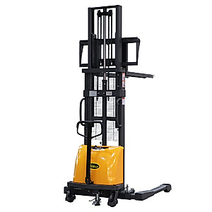 APOLLO Semi Electric Pallet Forklift Economy Hand Pallet Stacker Lift Jack with Straddle Legs 3300lbs Capactiy 118" Lifting Height