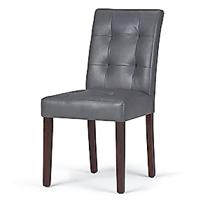 SIMPLIHOME Andover 19 Inch Contemporary Parson Dining Chair (Set of 2) in Stone Grey Vegan Faux Leather, For the Dining Room