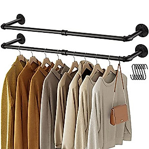 GREENSTELL Clothes Rack,36.2 Inch Industrial Pipe Wall Mounted Garment Rack,Space-Saving Hanging Clothes Rack,Heavy Duty Detachable Garment Bar,Multi-Purpose Hanging Rod for Closet 2 Base (2 Pack)