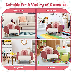 Costzon Kids Sofa, Red, Rocking Chair with Solid Wood Frames, Plush Fabric, Anti-Tip Design for Kids Room, Nursery, Playroom, Preschool, Birthday Gift for Boys Girls, Toddler Furniture Armchair