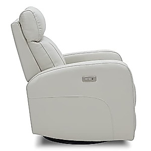 CHITA Genuine Leather Power Swivel Glider Recliner Chair,USB Charge Manual Headrest Double Layer Backrest Truck armrest Recliner Chair Sofa for Living Room and Nursery-Light Grey