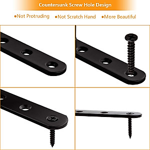 12 PCS 10 Inch Mending Plate Black Straight Braces for Wood Heavy Duty Corner Braces Straight Metal Brackets with Holes Flat Metal Bar Connector Mending Joining Bracket for Repair Fixing Fence Shelves