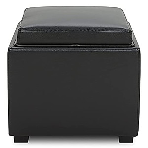 CHITA Storage Ottoman Cube with Tray,Footrest Stool Seat Serve as Side Table, PU Leather in Black
