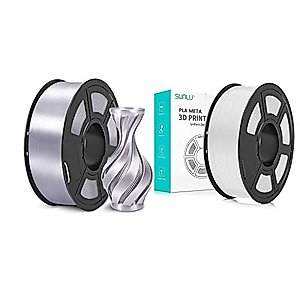 3D Printer Silk Filament and PLA Meta Filament, SUNLU Shiny Silk PLA Filament 1.75mm, Smooth Silky Surface, Great Easy to Print for 3D Printers, Dimensional Accuracy +/- 0.02mm, Silk Silver 1KG, White