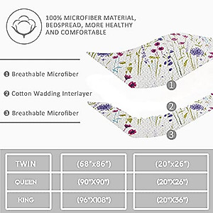 Jarson Floral Quilts Set Lightweight Spring Summer Bedspreads Full/Queen Size, 3Pcs Rustic Country Bedding Flowers Botanical Plant Reverisible Coverlets Pillow Shams