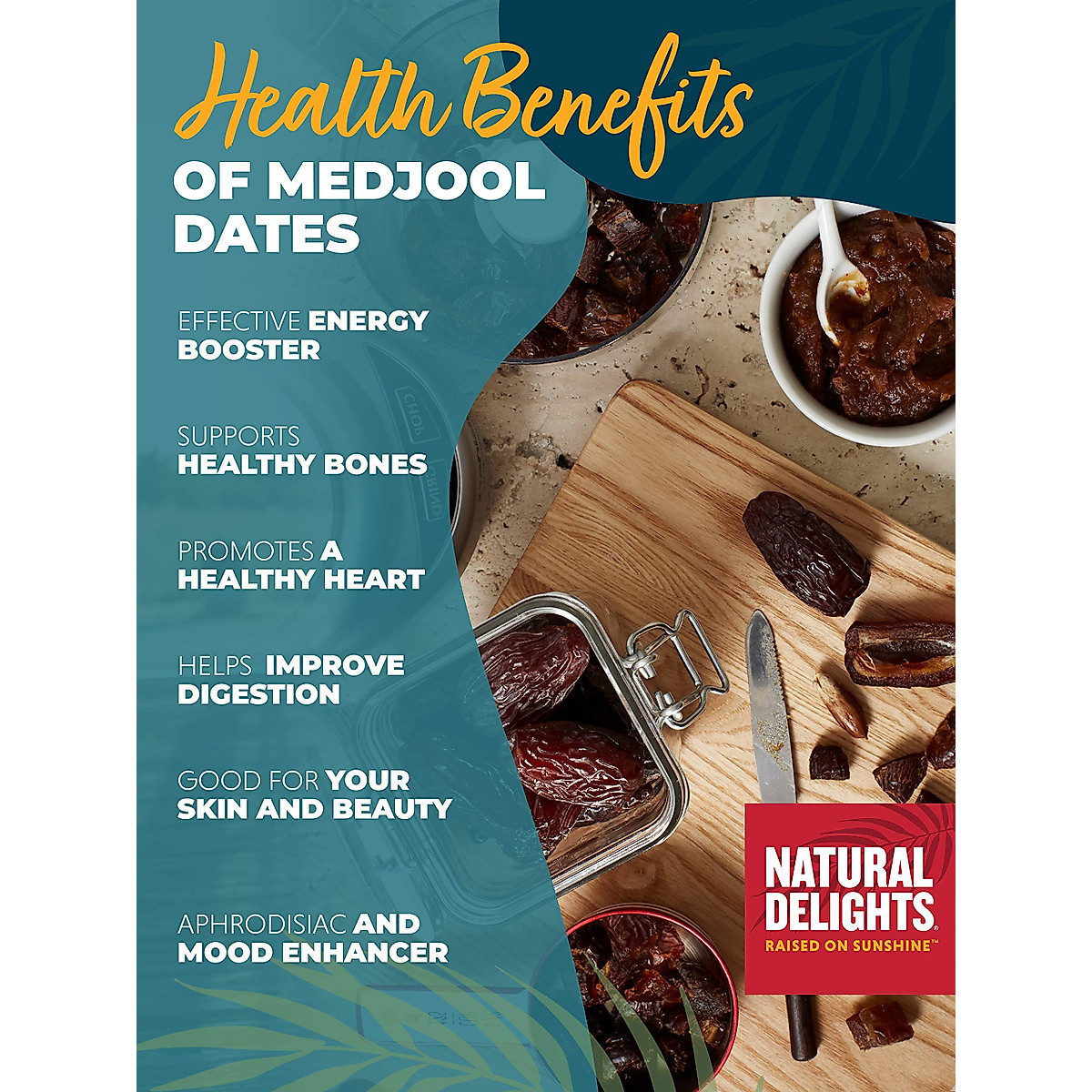 Natural Delights Organic Medjool Dates – Large & Plump USDA Certified , Non-GMO Verified, Good Source of Fiber, Naturally Sweet Fruit Snack, Perfect for On-the-Go - Whole Medjool Dates Organic, 1 lb oz Container