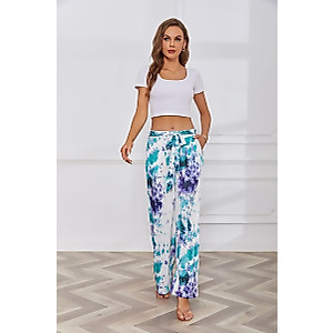 TICOSA Women's Pants Printed Palazzo Lounge Wide Leg Casual Flowy Pants with Pockets