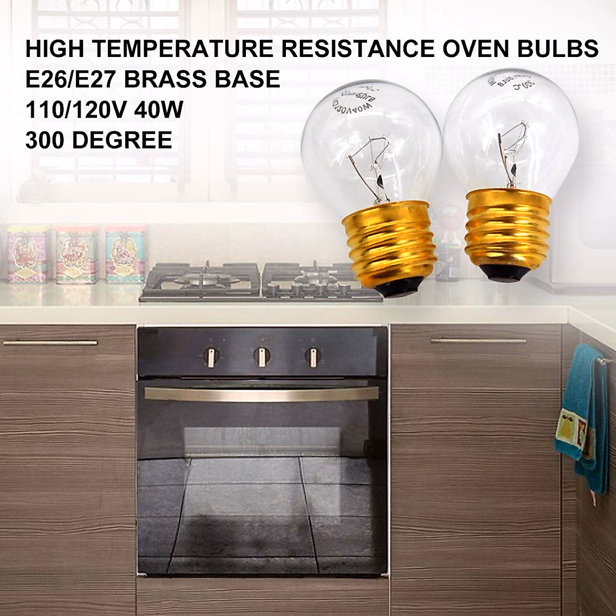 haraqi 4 Pack E27 E26 G45 120 Volt 40 Watt Oven Bulb,High Temperature 300 Degree Resistant Incandescent Bulbs,Brass Base Clear Glass Oven Bulb