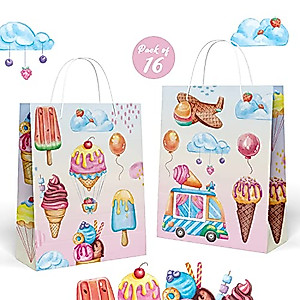 Ice Cream Bags Pack of 16 – Ice Cream Party Favors Bags with Handles – Sturdy Ice Cream Goodie Bags for Treats & Gifts – Stylish Ice Cream Candy Bags, Ideal for Ice Cream Theme Party Decorations