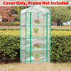 4 Tier Roll-Up Zipper Door Greenhouse Replacement Cover-27 x 19 x 63 Inch Clear PVC Plant Greenhouse Cover for Gardening Plants Cold Frost Protection Wind Rain Proof (Frame NOT Include)