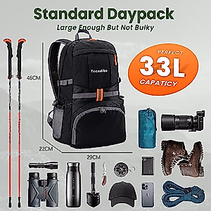 Yeendibo 33L Waterproof Hiking Backpack with Portable-Rest Station for Camping/Travel/Outdoors, Versatile & Lightweight Foldable Daypack for Men/Women (Black, Waterproof)