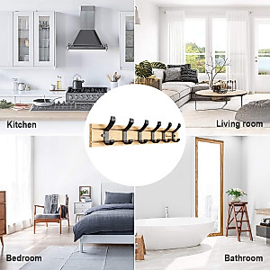 Anjuer Coat Hanger Clothes Rack 6 Active Hooks Heavy Duty Clothes Hat Holder Bamboo