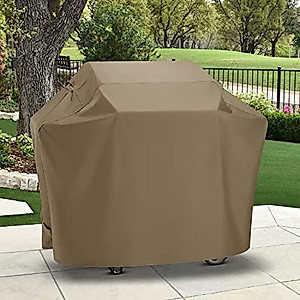 SunPatio Grill Cover 55 Inch for Outdoor Grill, Heavy Duty BBQ Cover with Waterproof Sealed Seam, FadeStop Material, All Weather Resistant Compatible for Weber CharBroil Nexgrill Grill and More, Taupe