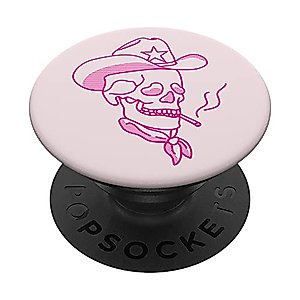 Hot Pink Western Cowboy Hat Skull Smoking PopSockets Swappable PopGrip