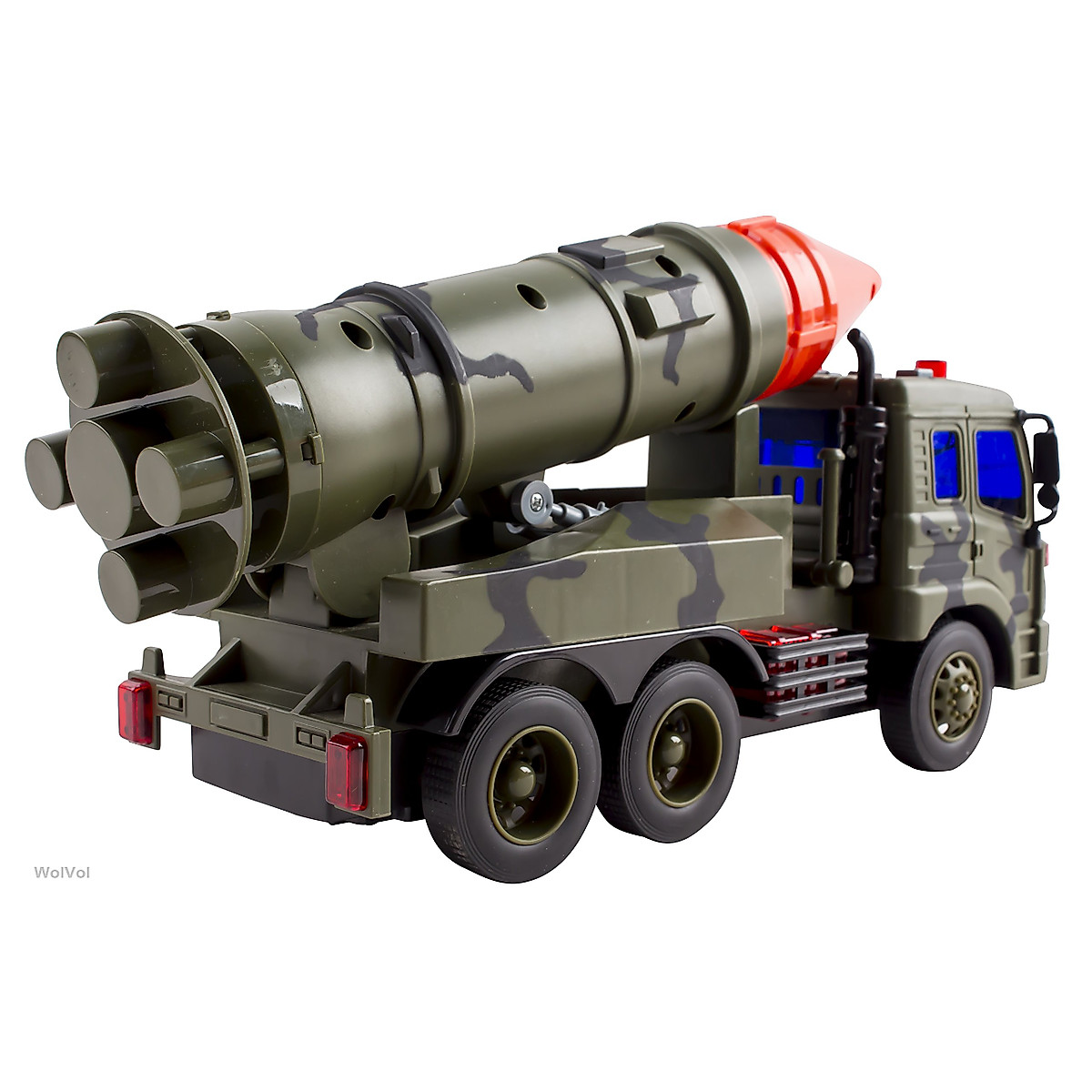 WolVolk Friction Powered Launcher Fighter Military Truck - Pull Back Missile Carrier Army Vehicle w/Lights & Sounds - Pretend War & Action Toy for Kids