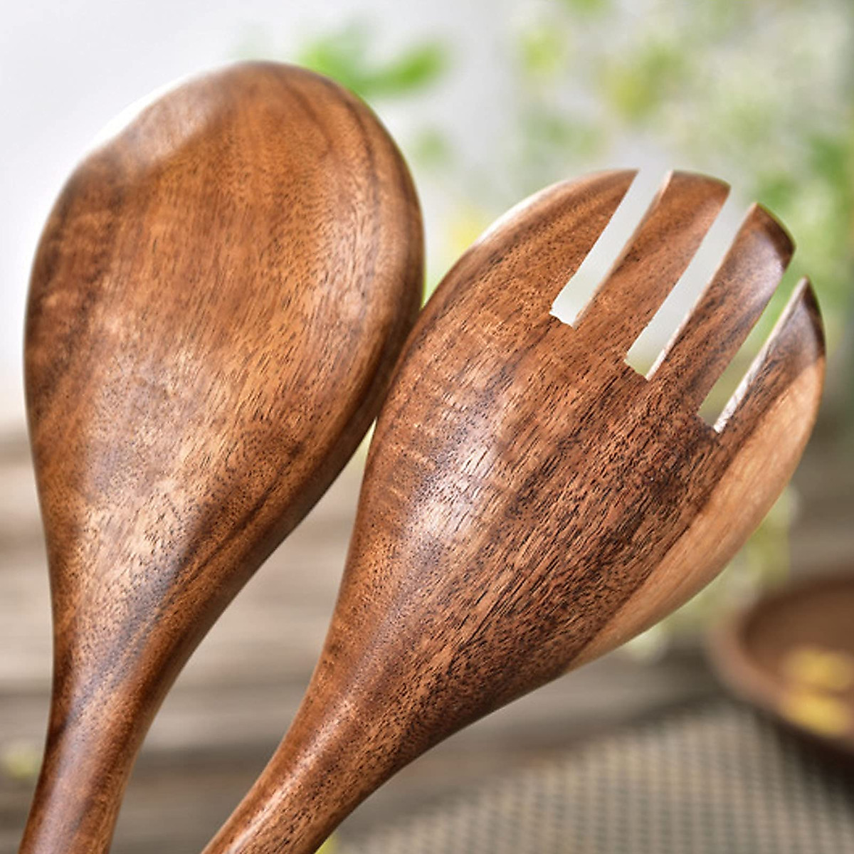 2Pcs / Set Wooden Mixing Spoon Fork with Hanging Holes, Ergonomic Design, Ideal for School Office Festival Use
