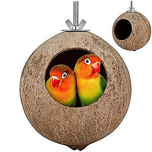 balacoo Coconut Shell Birds Nest- Natural Coconut Shell Bird Nest Keep Warm House Hut Cage for Pet Parrot Budgies Parakeet