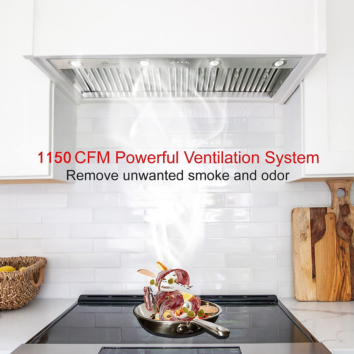 CT Copper Tailor Built-in Range Hood Insert Vent 48 Inch, 1150 CFM with 4-Speed Fan, LED Light, Dishwasher-safe Baffle Filter,Stainless Steel