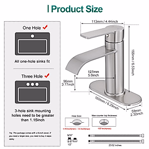 VOTON Brushed Nickel Bathroom Faucets, Single Handle Bathroom Sink Faucet Modern Waterfall Bathroom Faucet 1 or 3 Holes with Deck Plate, Rv Camper Farmhouse Utility Remodel Mixer Tap Washbasin Faucet