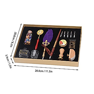 Quill Feather Pen Set, Calligraphy Pen Set with Colored Varnish Wax, Exquisite Quill Pen, Gift Kit for Writing, Drawing, Signatures Purple