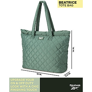 Reebok Women's Puffer Tote Bag - Carry On Sports Gym Shoulder Bag - Lightweight Casual Purse, Size ONE SIZE, Trek Green