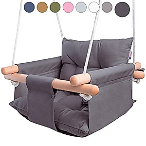 CaTeam - Canvas Baby Swing, Wooden Hanging Swing Seat Chair with Safety Belt, Durable Baby Hammock Chair, Outdoor and Indoor Swing for Kids, Mounting Hardware Included, Dark Gray