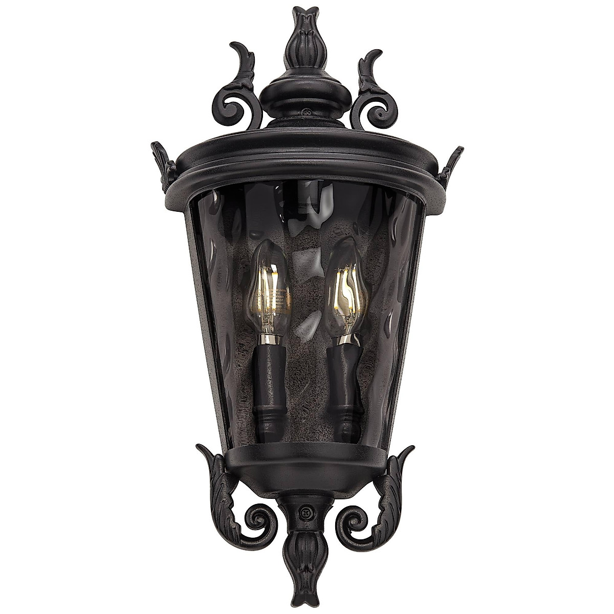 John Timberland Casa Marseille European Outdoor Wall Light Fixture Textured Black Scroll 17" Clear Hammered Glass for Exterior House Porch Patio Outside Deck Garage Yard Front Door Garden Home