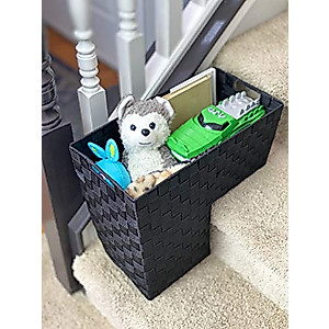 HomeModele Wicker Look Stair Basket with Handle | Nylon-Woven (Light Grey)