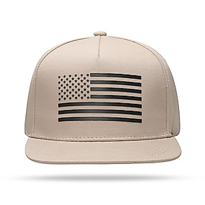 UALON Baseball Cap, Snapback Trucker Hat for Men & Women with American Flag and Adjustable, Breathable Mesh, Flat Bill Hats Khaki