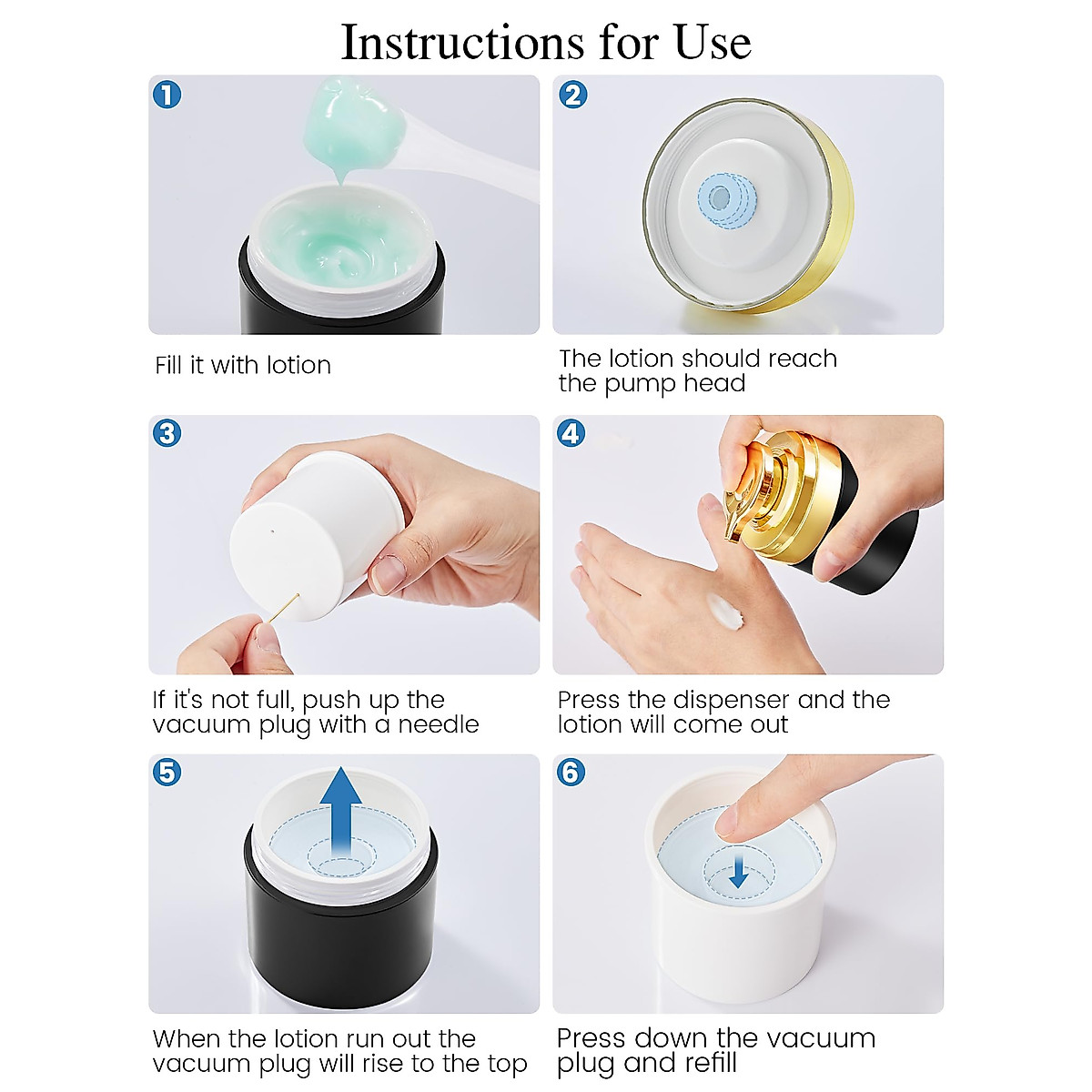 PARAKE Airless Pump Jars, 4-Pack 1.7 Oz Empty Moisturizer Pump Dispensers, Refillable LeakProof Vacuum Cosmetic Containers, Travel Airless Pump Bottles for Cream Lotion Skincare Toiletries (Black)