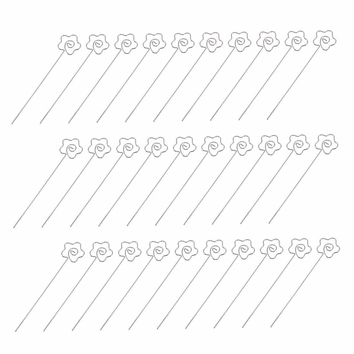 Kisangel 30pcs Silver Decor Holder Clamp Wire Pick Swirl Place Prom Decorations Paper Clip Cake Ring Wedding Birthday Clips Picture Note Table Decorative Bouquet Office for Flower Memo