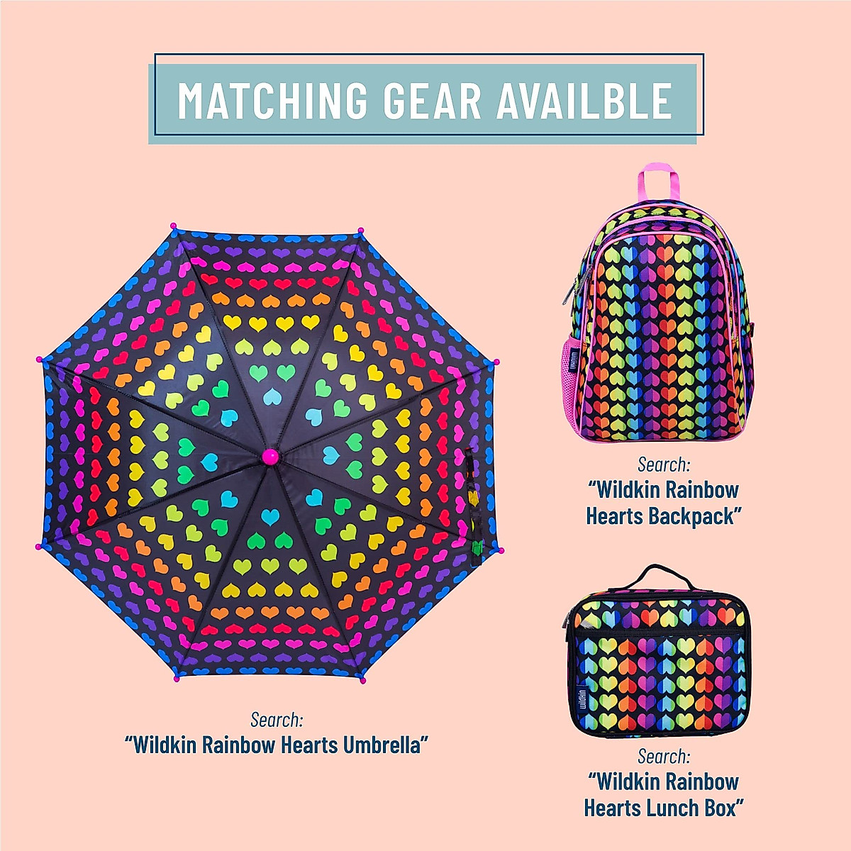 Wildkin Kids Rain Boots for Toddlers Boys & Girls, 100% Water Proof Rain Boots for Kids with Easy Slip-On Handles, Features No-Slip Tread, Ideal for All Seasons, Size 7 (Rainbow Hearts)